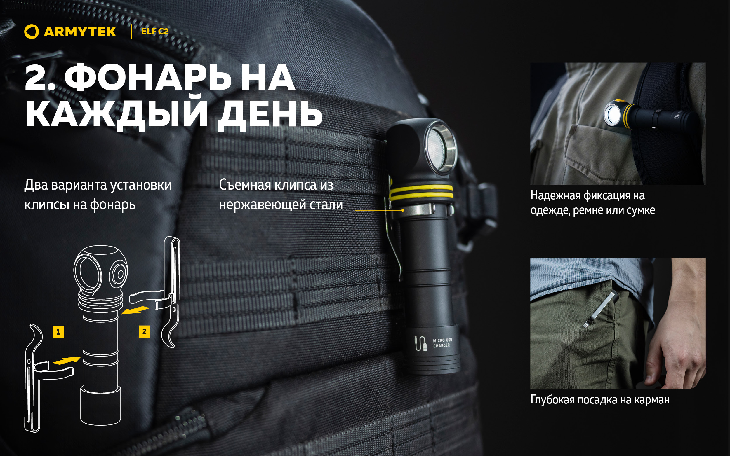 Налобный светодиодный фонарь Armytek Elf C2 USB-C | Armytek.ru
